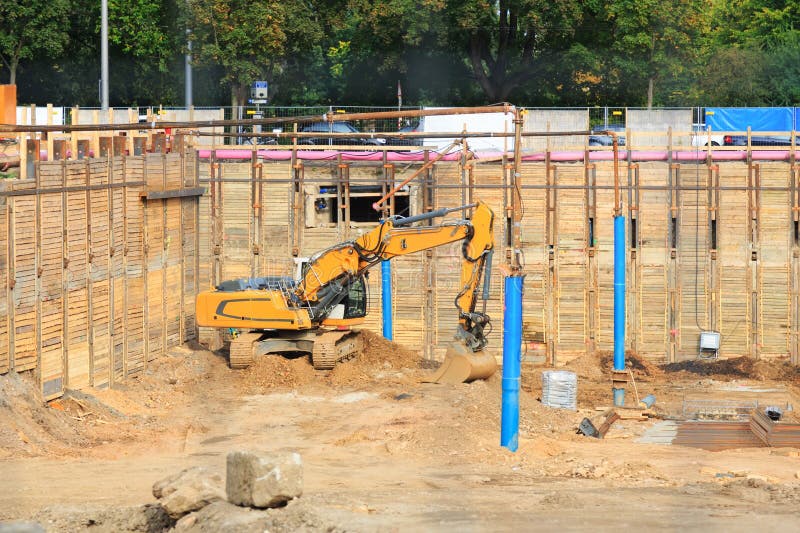 Excavator on the Building Site Stock Photo - Image of construction ...