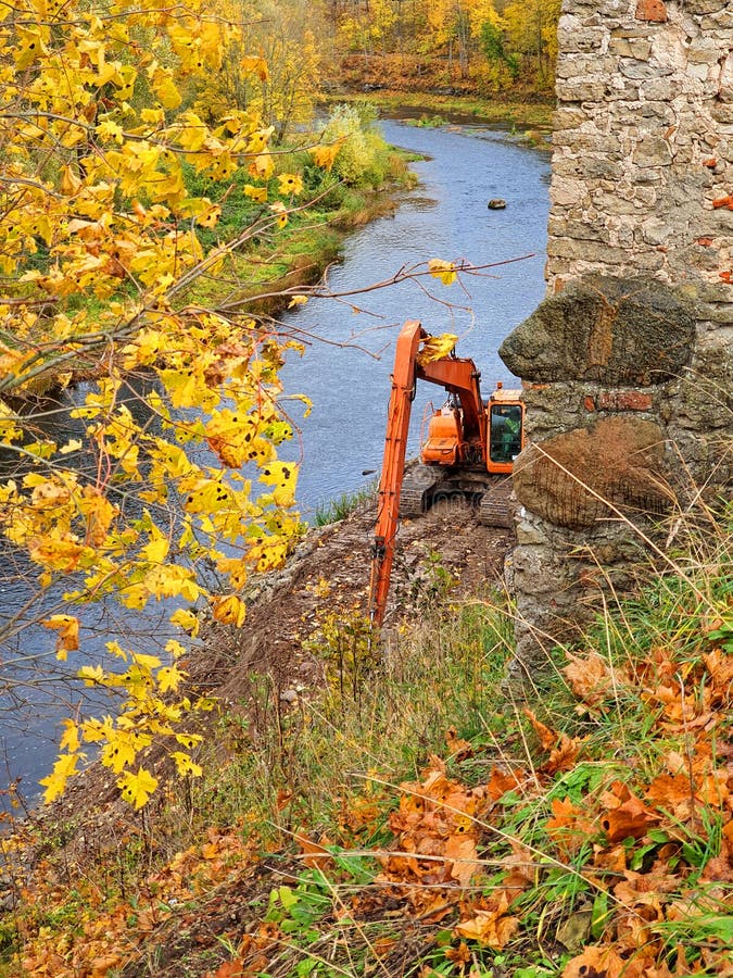 Excavator on the Building Site Stock Photo - Image of climbing, site ...