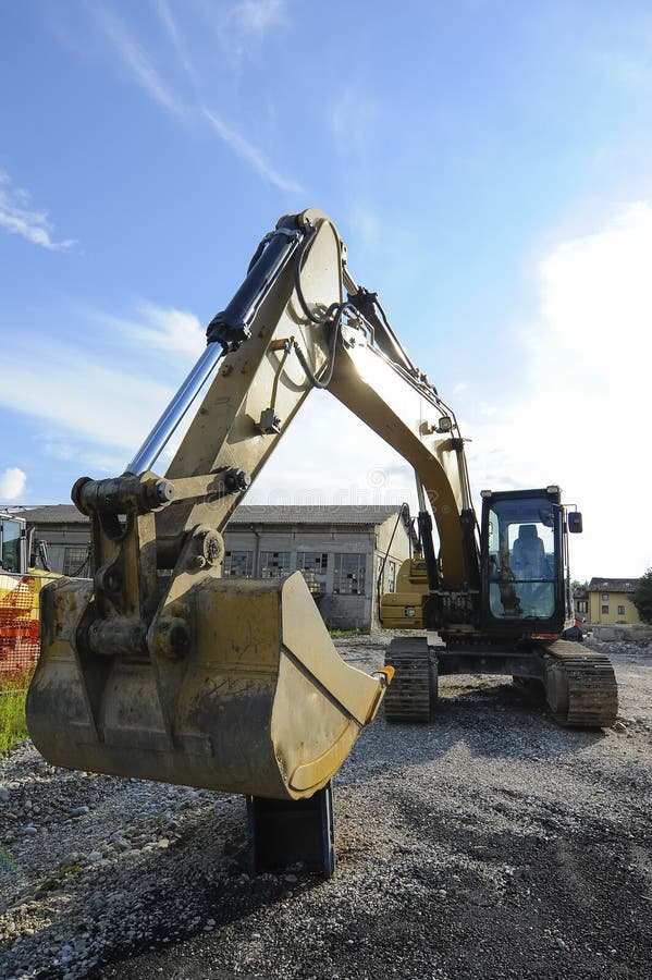 Excavator Bulldozer at Construction Site. Stock Image - Image of heavy ...