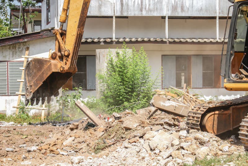 Excavator, Bulldozer in Work Demolition Construction Stock Image ...