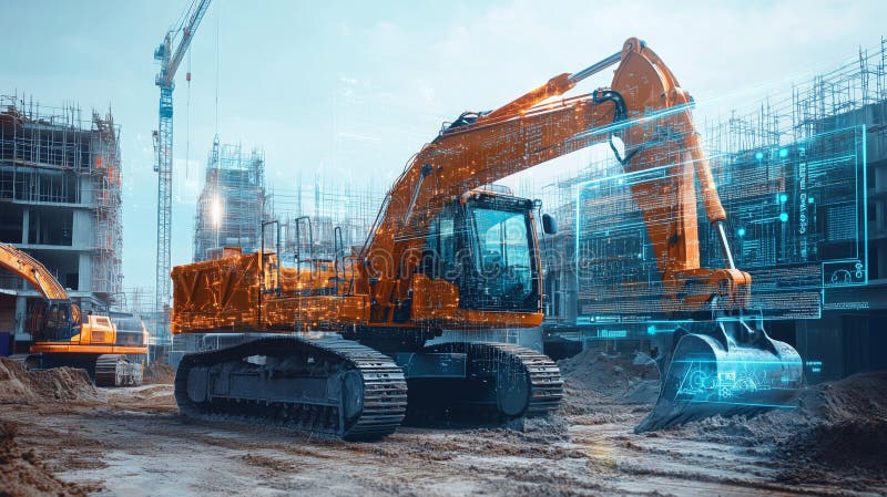 Excavator at a Bustling Construction Site Showcasing Advanced ...