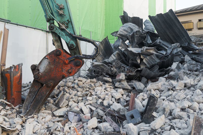Demolition Site with Excavator and Rubble Stock Image - Image of ...