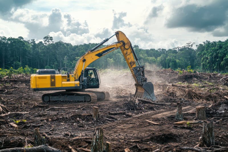 Excavator Clearing a Deforestation Site Stock Illustration ...