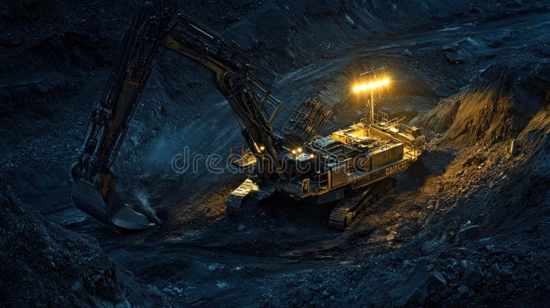 Excavator in Coal Mine at Night Stock Illustration - Illustration of ...