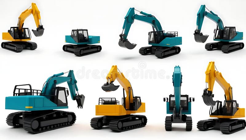 Excavator Collection: 3D Renders Stock Image - Image of excavation ...