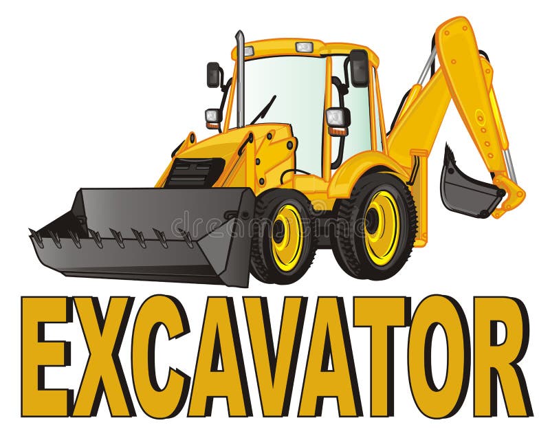 Excavator and Colored Letters Stock Illustration - Illustration of ...