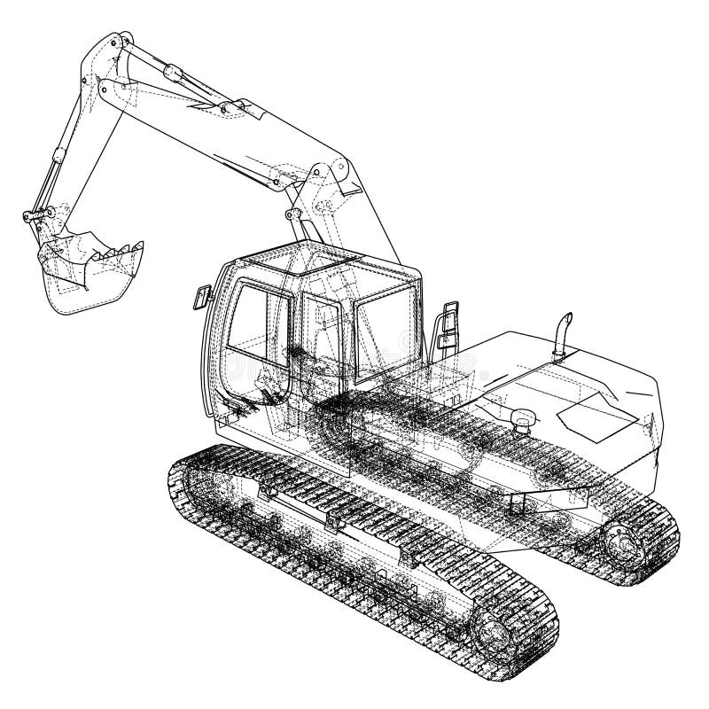 Excavator Concept Outline. Vector Stock Vector - Illustration of scoop ...