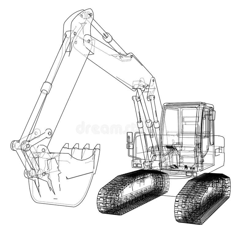Excavator Concept Outline. Vector Stock Vector - Illustration of scoop ...