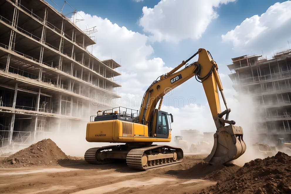 An Excavator in a Construction Site Stock Image - Image of excavator ...