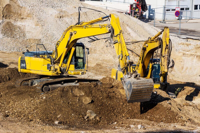 Excavator on Construction Site during Earthworks Stock Photo - Image of ...
