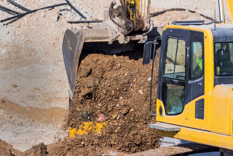 Excavator on Construction Site with Earthworks Stock Photo - Image of ...