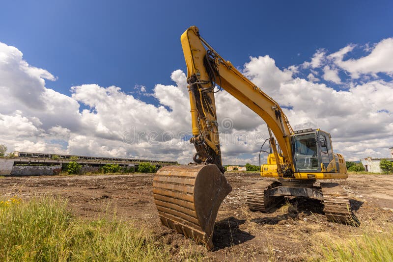 Excavator in Construction Site Stock Image - Image of architecture ...