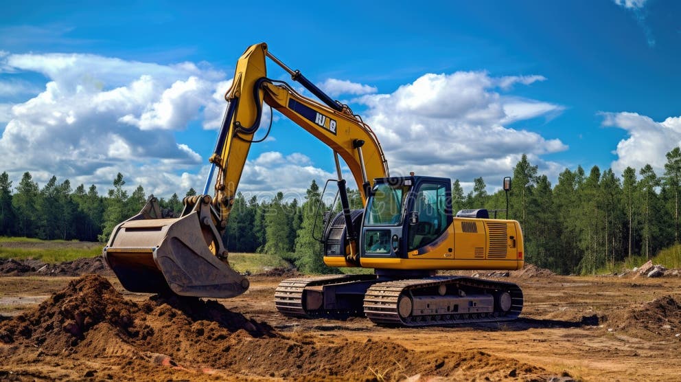 Excavator on Construction Site with Mud and Tracks. Infrastructure ...