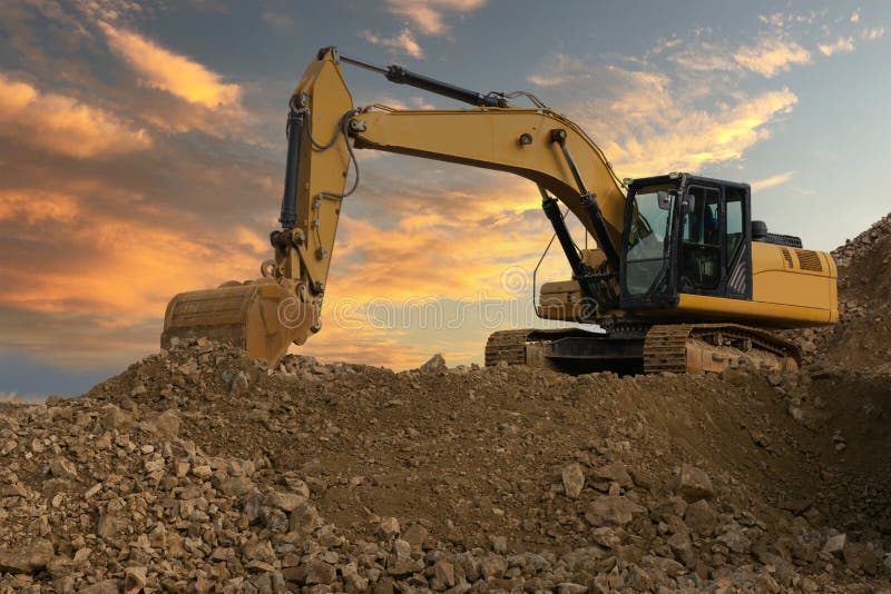 Excavator at a Construction Site, Performing Earth Moving Work Stock ...