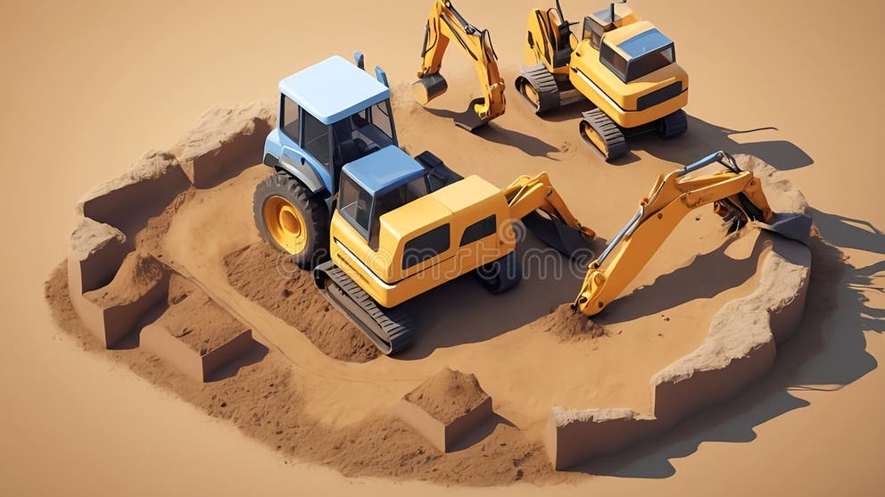 Excavator Construction Vehicle Digging Earth Stock Illustration ...