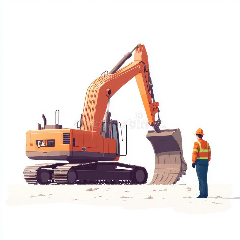 Excavator and Construction Worker on Site Powerful Machine Ready for ...