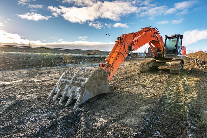 Excavator on the Construction Works of a Road Stock Image - Image of ...