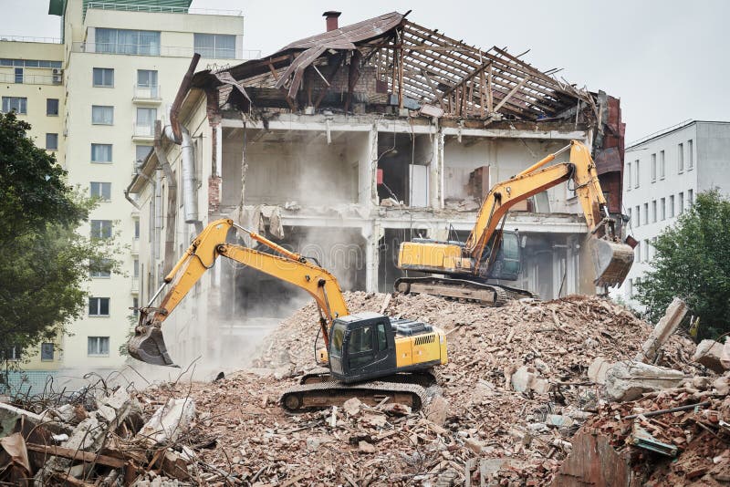 Demolition Construction Work. Worker at Building Site Stock Image ...
