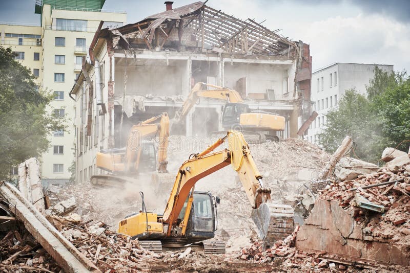 Demolition Construction Work. Worker at Building Site Stock Image ...