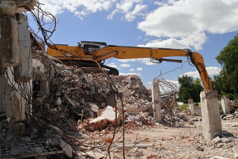 Excavator, Building Demolition Stock Photo - Image of soil, building ...