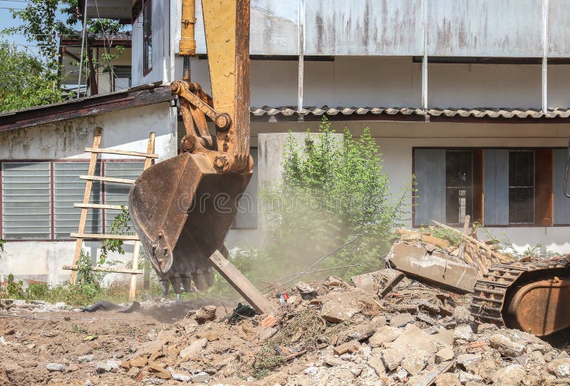 Excavator Destruction in Work Outdoor Construction Stock Image - Image ...