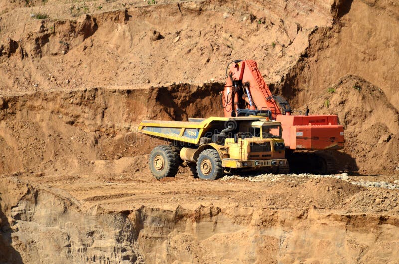 Excavator Developing the Sand on the Opencast and Loading it To the ...