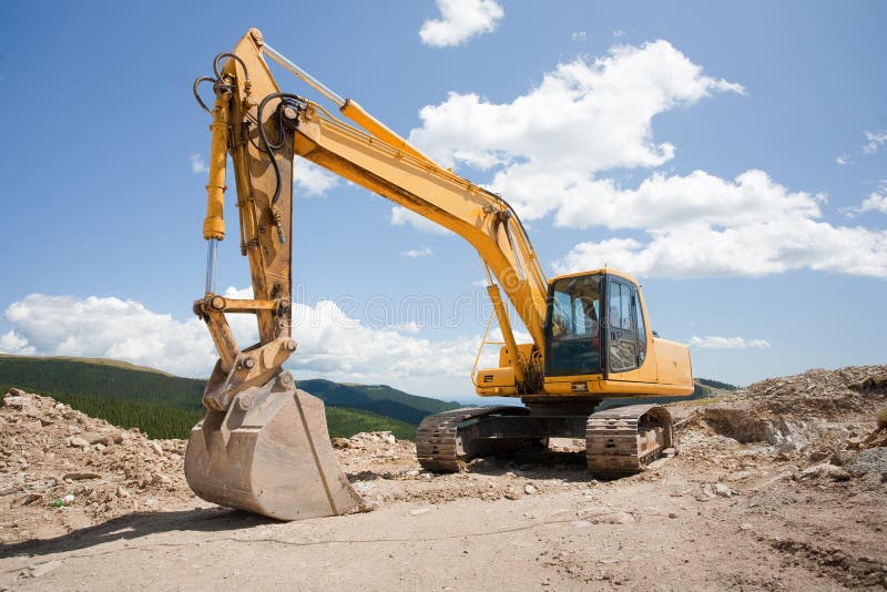 Excavator, Digger, Earthmover at Construction Site Stock Photo - Image ...