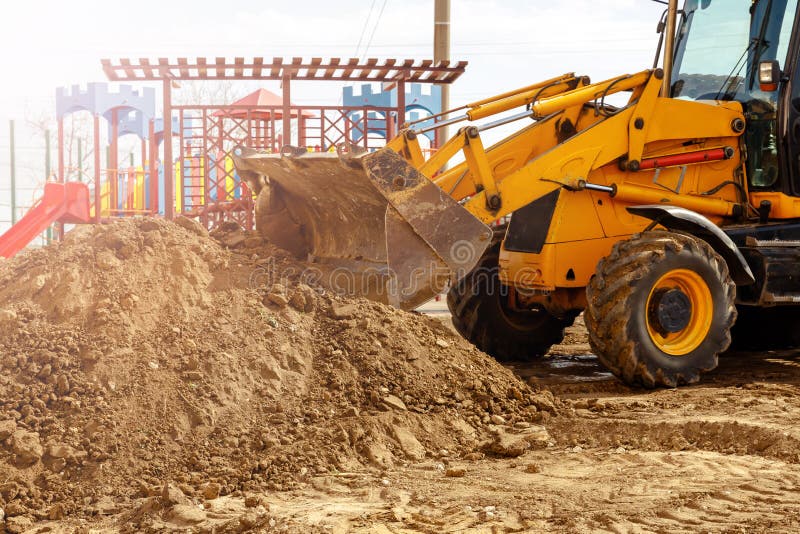 Excavator. Digger Machine Digging Earth in Construction Site Stock ...