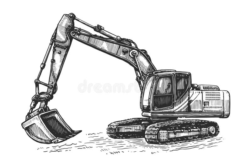 Excavator Digger Sketch. Construction Works Vector Illustration Stock ...