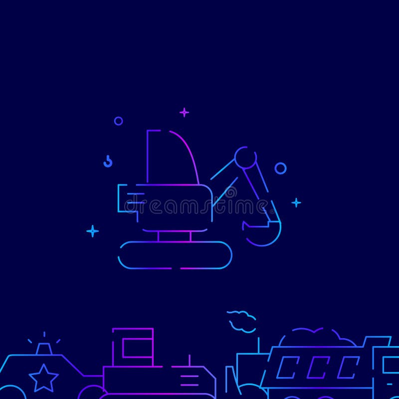 Excavator, Digger Vector Gradient Line Icon, Illustration on a Dark ...