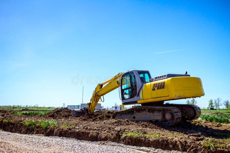 Excavator is Digging on Building Site Stock Photo - Image of civil ...