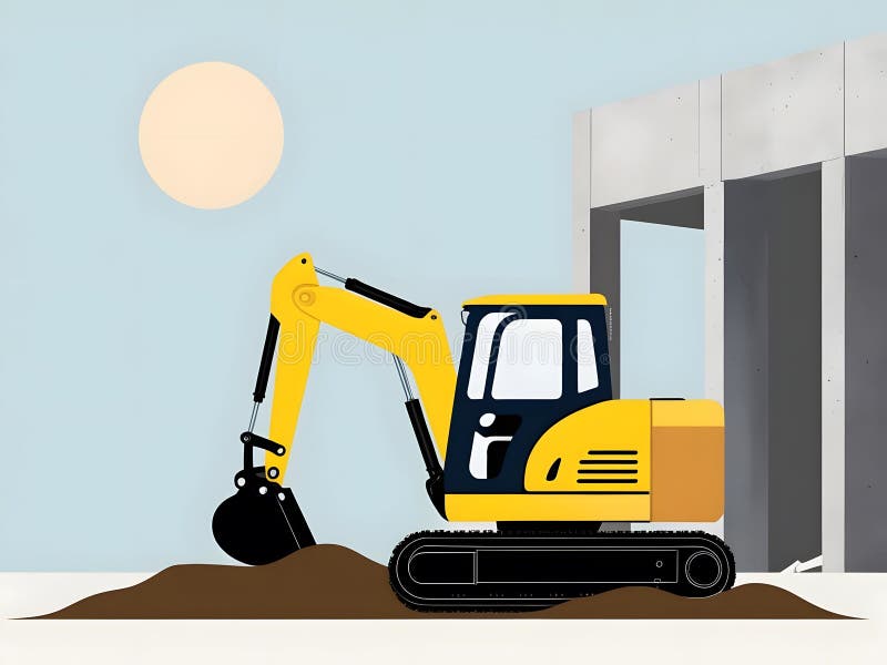 Excavator Digging at Building Site — Minimal Flat Construction ...