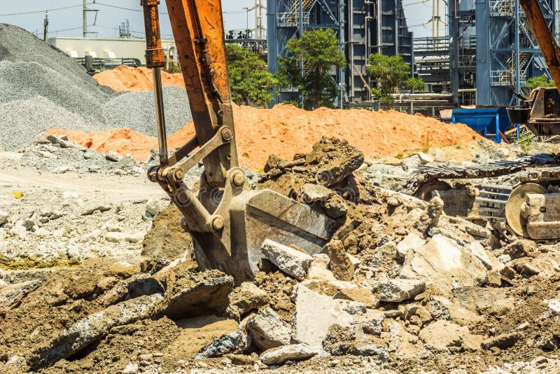 Excavator Digging The Concret Stock Image - Image of vehicle, quarry ...
