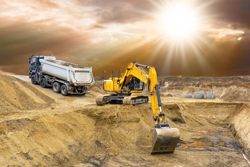 Excavator Digging a Deep Trench Stock Image - Image of machine ...