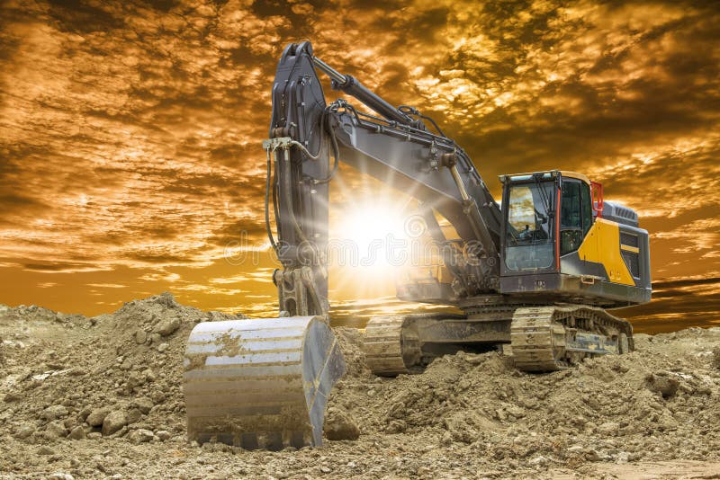 Excavator Digging on Construction Site Stock Image - Image of ...