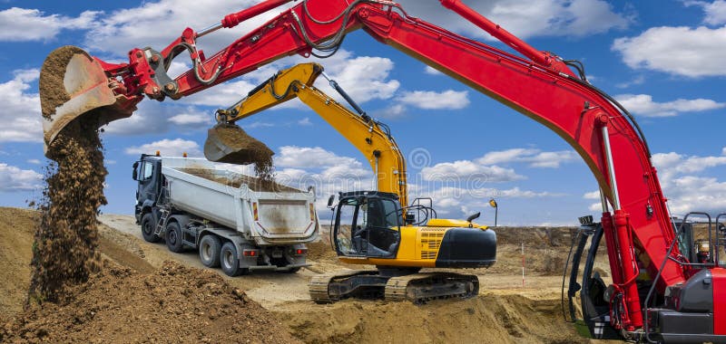 Excavator is Digging at Construction Site Stock Photo - Image of loader ...