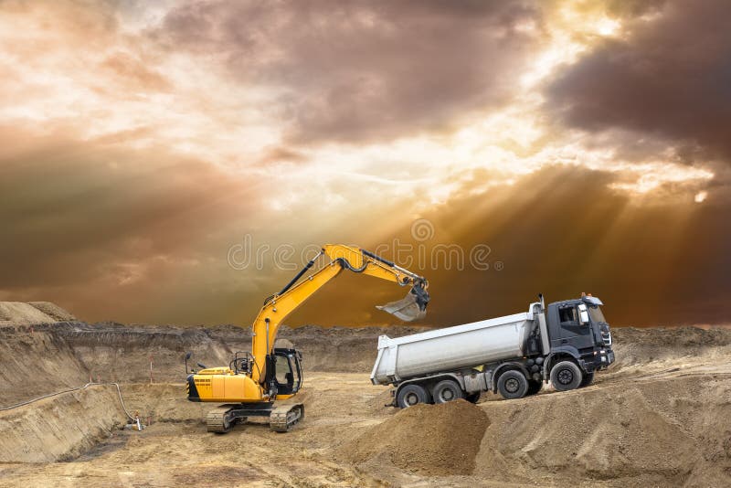 Excavator is Digging at Construction Site Stock Photo - Image of dirt ...