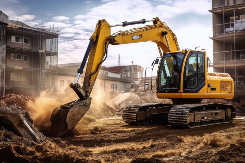 Excavator Digging at a Construction Site Stock Illustration ...