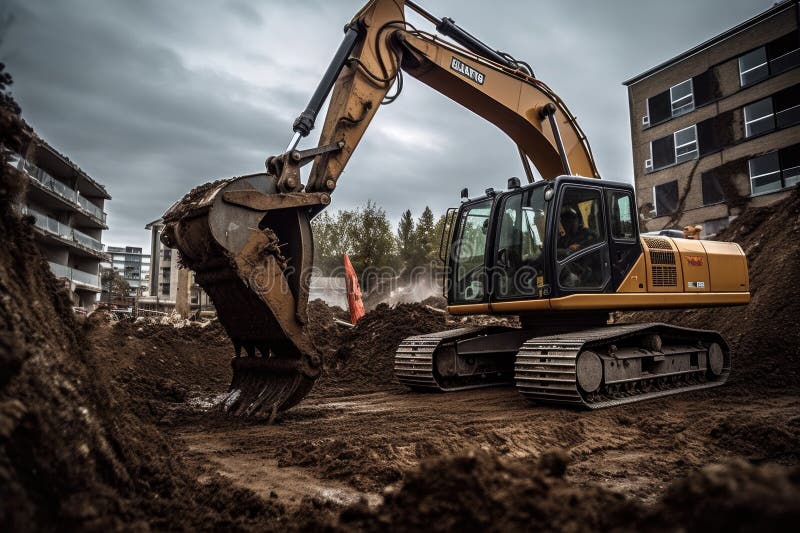 Excavator Digging at a Construction Site Stock Illustration ...