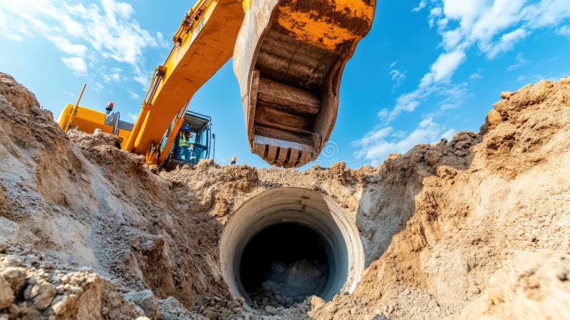 Excavator Digging at Construction Site Stock Illustration ...