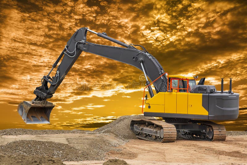 Excavator is Digging at Construction Site Stock Image - Image of loader ...