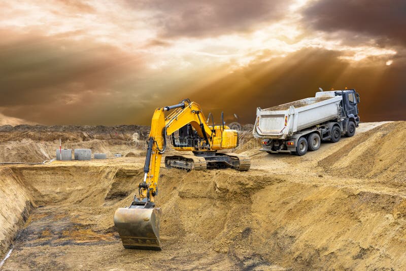 Excavator is Digging at Construction Site Stock Image - Image of ...