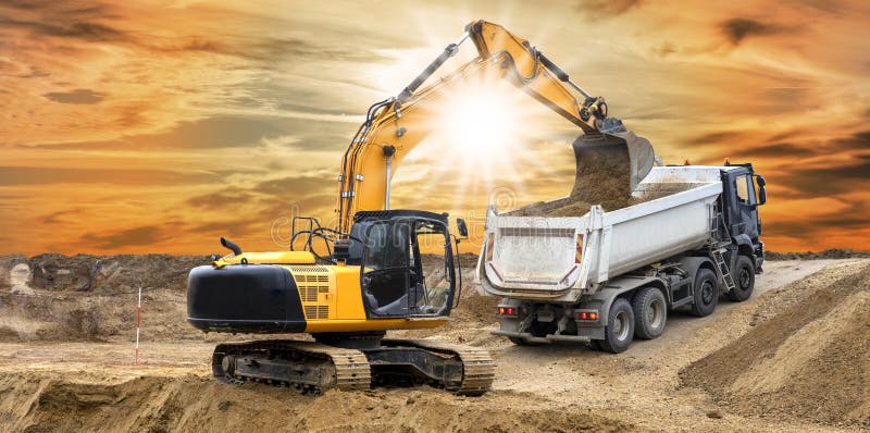 Excavator is Digging at Construction Site Stock Photo - Image of ...