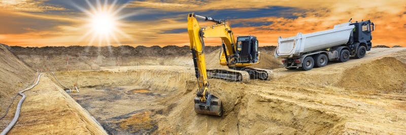 Excavator is Digging at Construction Site Stock Image - Image of ...