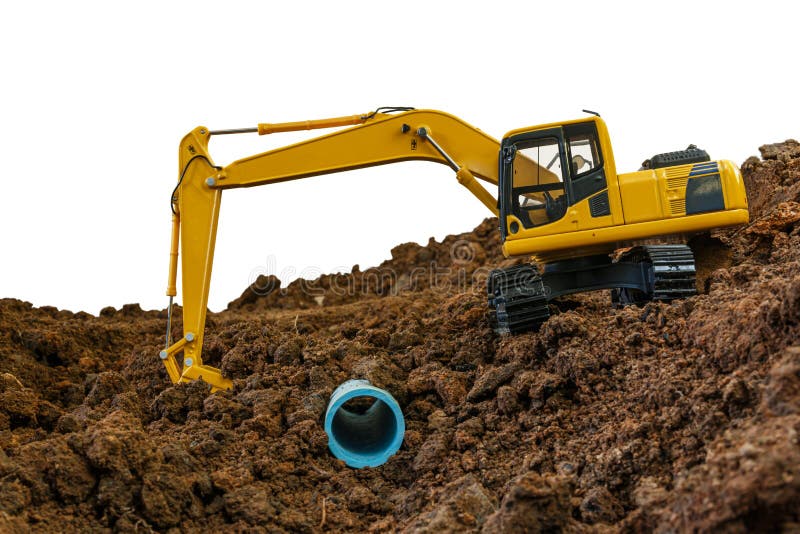 Excavator Is Digging In The Construction Site Pipeline Work Stock Photo ...