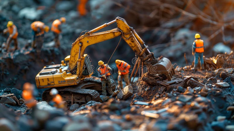 Excavator Digging at Construction Site in Urban Area on Sunny Day Stock ...