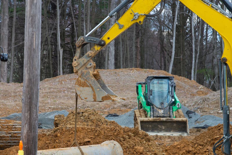 Excavator Digging a Deep Trench Stock Image - Image of machine ...