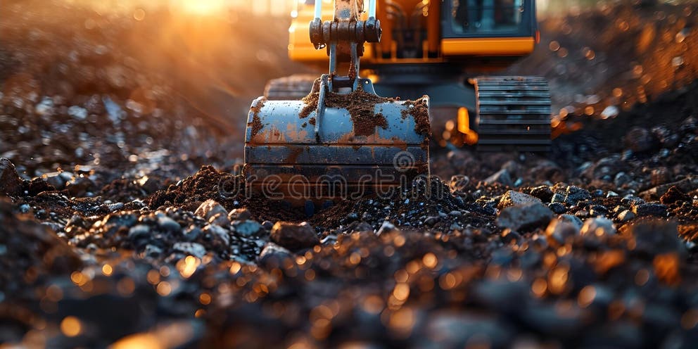 Excavator Digging Dirt at a Construction Site. Concept Construction ...