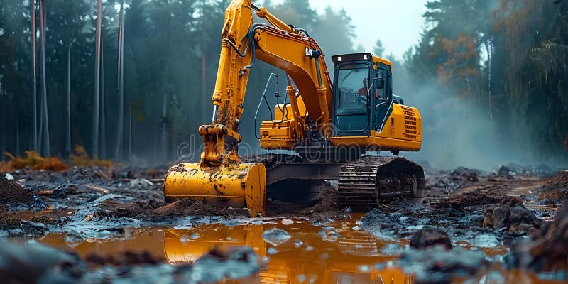 Excavator Digging Dirt at a Construction Site. Concept Construction ...