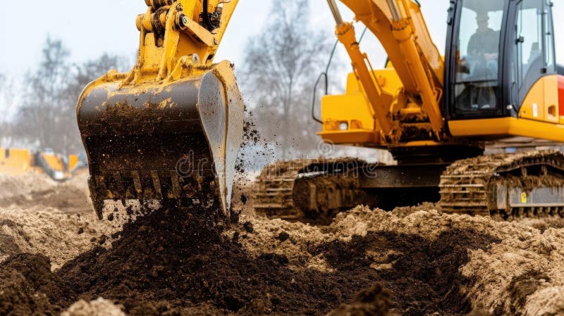 Excavator Digging Dirt at Construction Site Stock Photo - Image of ...